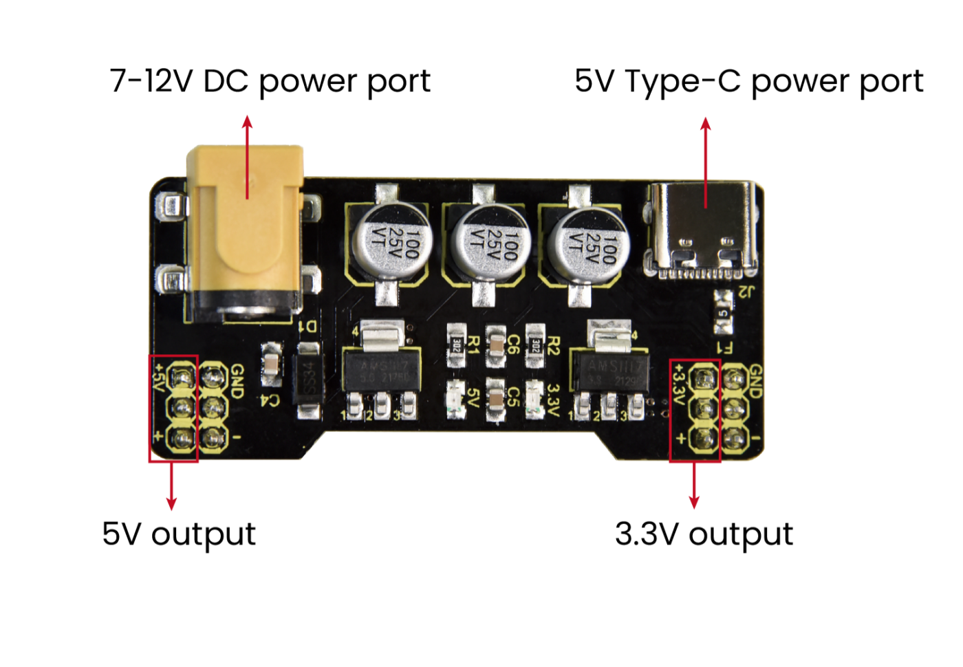 KS0534 Keyestudio Power Module Type-C for Breadboard - Keyestudio Wiki