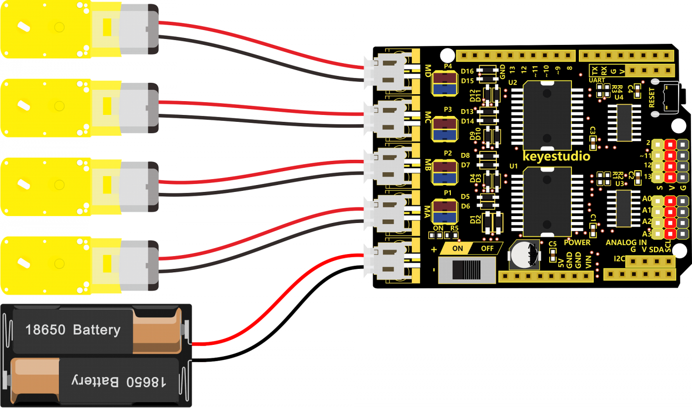 KS0448 Keyestudio L298P 4-Channel Motor Drive Shield - Keyestudio Wiki