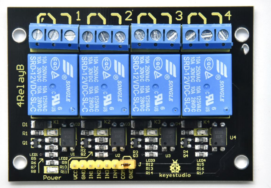 TS2355 Duinotech Keyestudio 4-channel Relay Module - Keyestudio Wiki